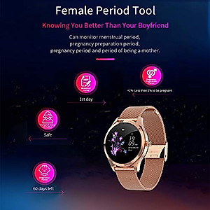 Smart Watch for Women,Elegant&High-end Sylish Stainless Steel IP68 Waterproof Smartwatch Fitness Tracker with Heart Rate Sleep Monitoring Calories Activity Tracker,Gift for Lady Girls (Elegant Gold)