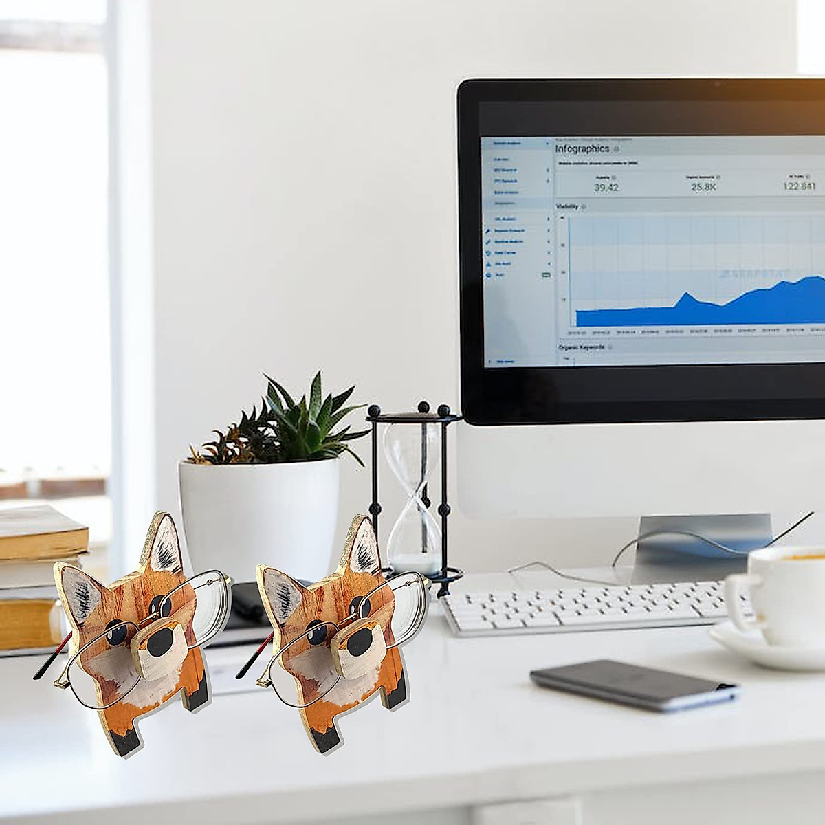 LAXIA Creative Glasses Holder Stand，Cute Animal Glasses Holder,Sunglasses Spectacle Display Rack for Home, Office, Desk, Nightstand(2 PCS) (Fox)