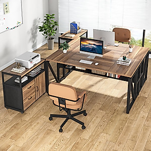 Tribesigns Office Desk with Drawers,63 inches L Shaped Computer Desk with Storage Shelves and Mobile File Cabinet, Executive Desk for Home Office Furniture Sets