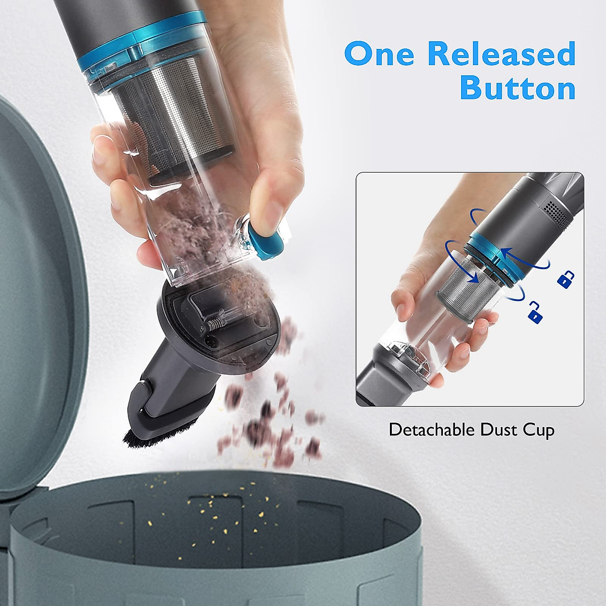 Aroma Room Handheld Vacuum Cordless, Small Hand Vacuum Cleaner with Powerful Cyclonic Suction, Portable & Lightweight, Rechargeable Vacuum Cleaner for Pet Hair, Home & Car Cleaning, Wet Dry Use