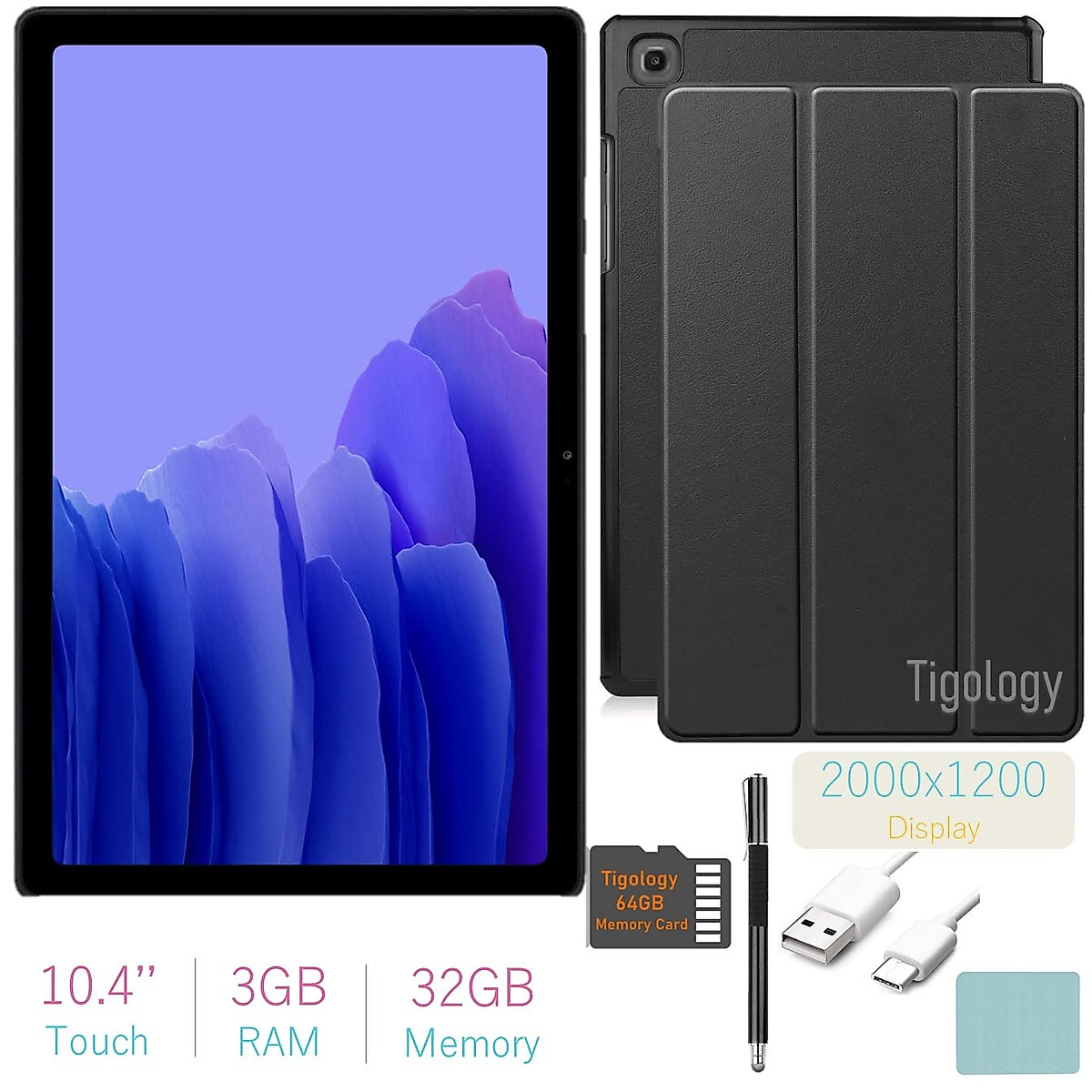 SAMSUNG 2020 Galaxy Tab A7 10.4’’ (2000x1200) TFT Display Wi-Fi Tablet Bundle, Qualcomm Snapdragon 662, 3GB RAM, Bluetooth, Dolby Atmos Audio, Android 10 OS w/Tigology Accessories (64GB, Gray)
