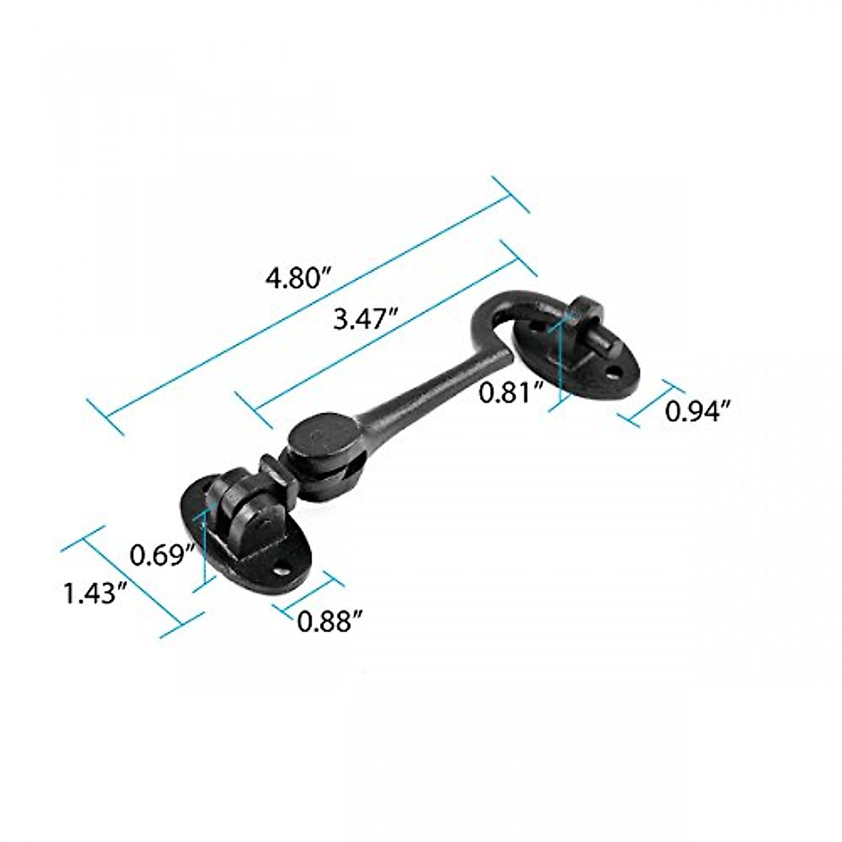 Renovators Supply Manufacturing Door Latch Lock 4.5 in. Black Wrought Iron Swivel Style Hook and Eye Latch for Door with Mounting Hardware