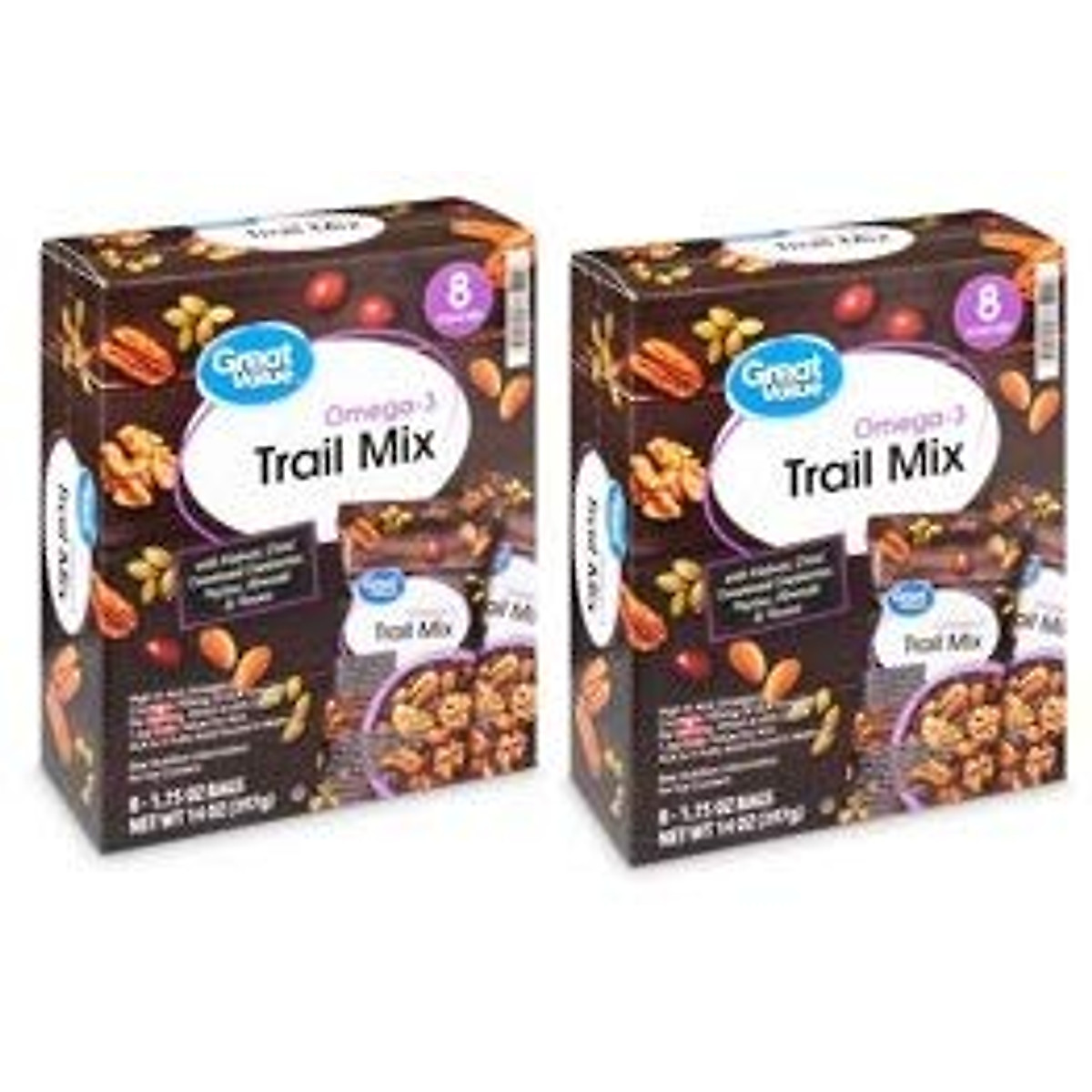 Great Value Omega-3 Trail Mix, 1.75 oz, 8 Count (Pack of 2)