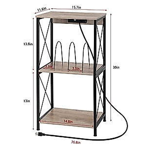 YBING Record Player Stand 3-Tier Turntable Stand with Record Storage End Table with Charging Station Vinyl Record Storage Stand with Divider Nightstand for Living Room Bedroom Office, Oak