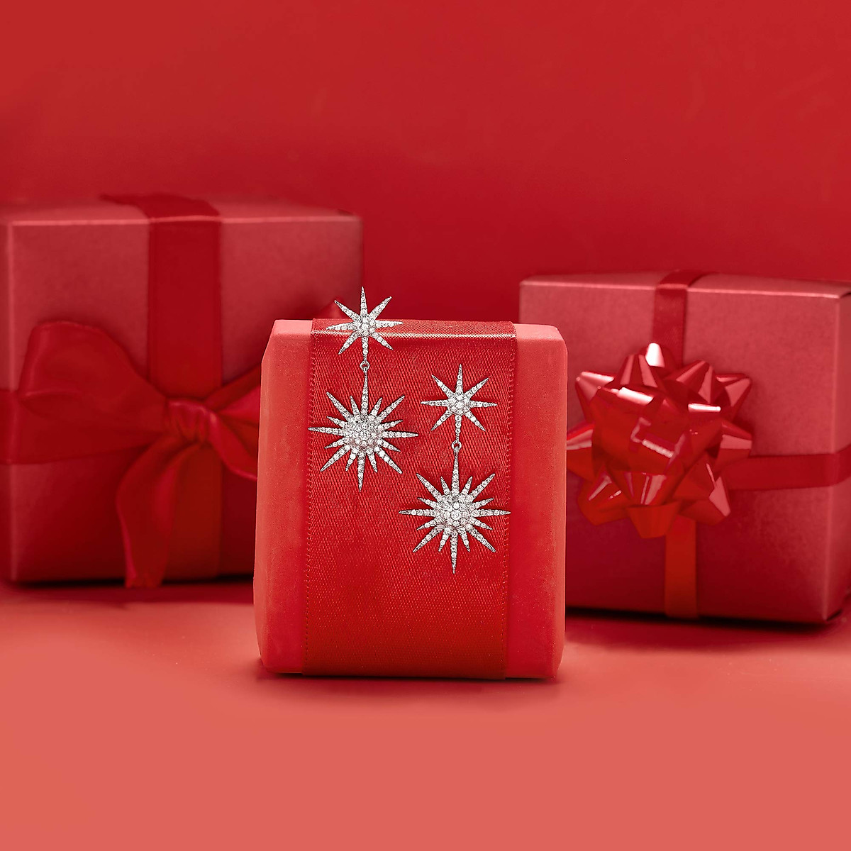 Ross-Simons 0.94 ct. t.w. Diamond Starburst Drop Earrings in 14kt White Gold