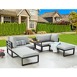 ARTLOFT 2 Piece Outdoor Patio Sofa, Balcony Couch, Porch Couch, Small Corner Patio Sectional Frniture Outdoor Daybed for Apartment, Backyard, with Soft Cushions