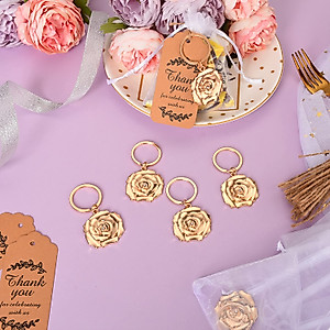 KaGrbves 50pcs Keychains/Keyrings for Baby Shower,Wedding or Bridal Shower Party Favors,Gift,Souvenirs to Guests Bulk with Gift Tags and White Bags(Rose flower)