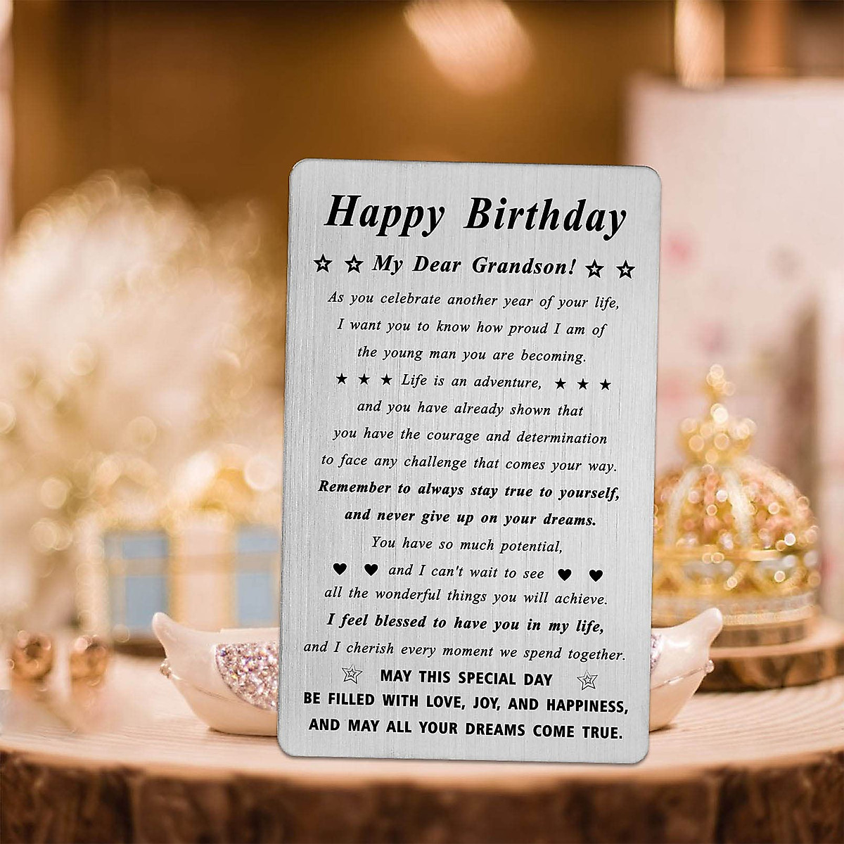 BAZLJY Grandson Birthday Gifts - Metal Engraved Birthday Card for Grandson Young Men - Grandson Birthday Gifts from Grandparents