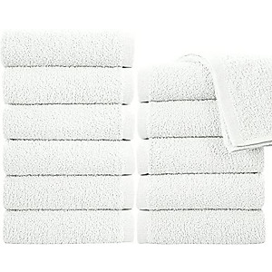 S.G Cotton Washcloths 12” x 12” (12 Pack) Premium Fingertip Towels Highly Absorbent Facial Towels for Bathroom 100% Ring Spun Cotton Wash Cloth Set Multiuse (White 12PK (12"x12")
