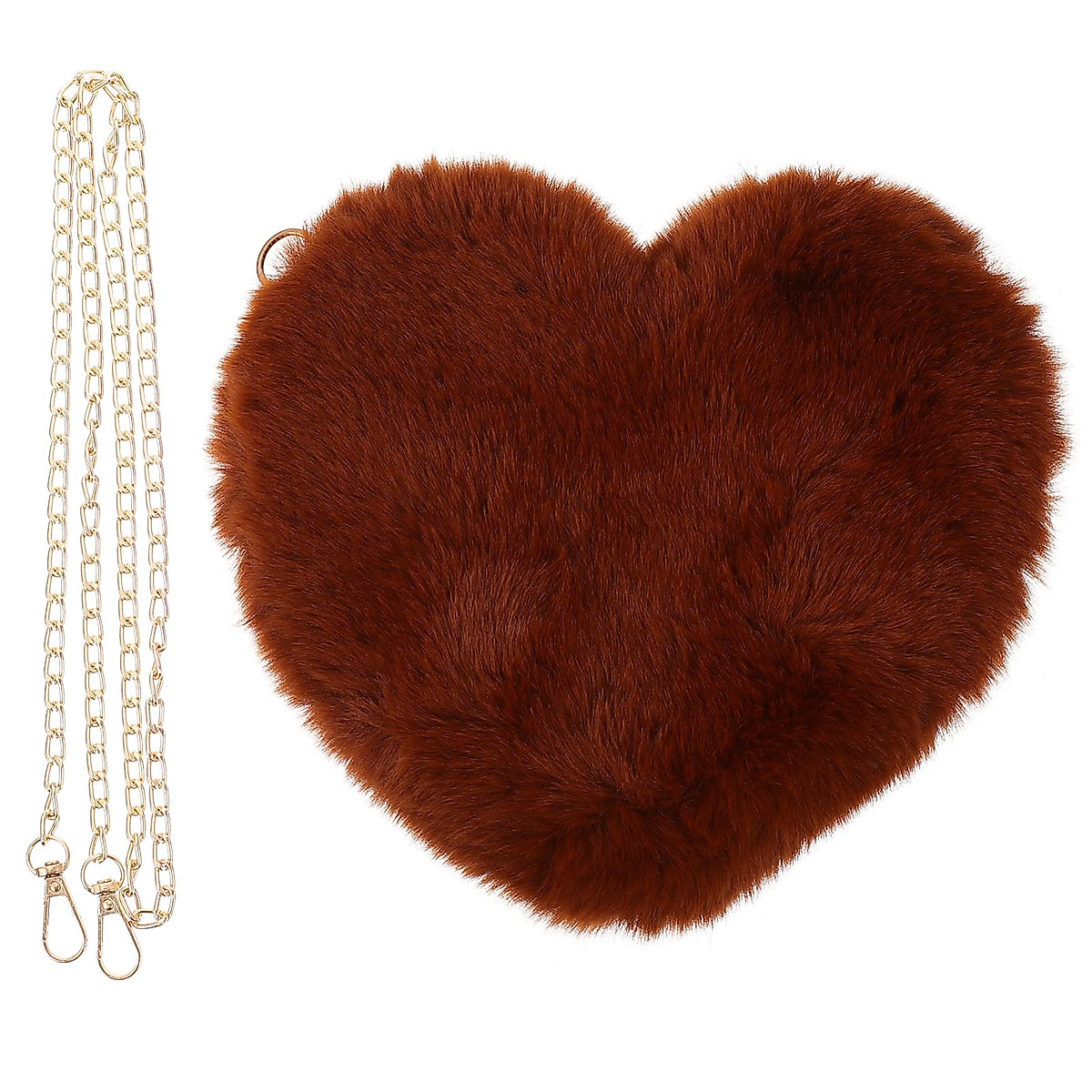 GALPADA Heart Purse Plush Heart Shaped Crossbody Bag with Chain Cute Fluffy Shoulder Bag for Women Lady Valentine- Brown