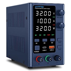 DC Power Supply Variable, Bench Power Supply with Encoder Adjustment Knob, Variable Power Supply with Memory Storage, Adjustable Power Supply with USB-A & Type-C Quick-Charge (0-32V 0-10A)