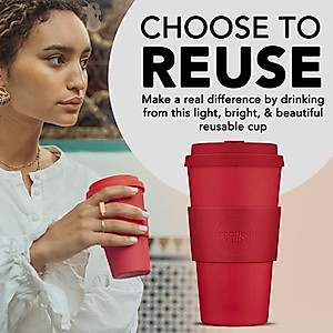 Ecoffee Cup Reusable Sustainable To-Go Travel Coffee-Cup Portable Cups With No Leak Silicone Lid - Dishwasher Safe (14oz, Red Dawn)