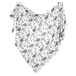 Sweet Jojo Designs Bear Mountain Baby Boy Swaddle Blanket Jersey Stretch Knit for Newborn or Infant Receiving Security - Slate Blue and Black Woodland Forest Animal