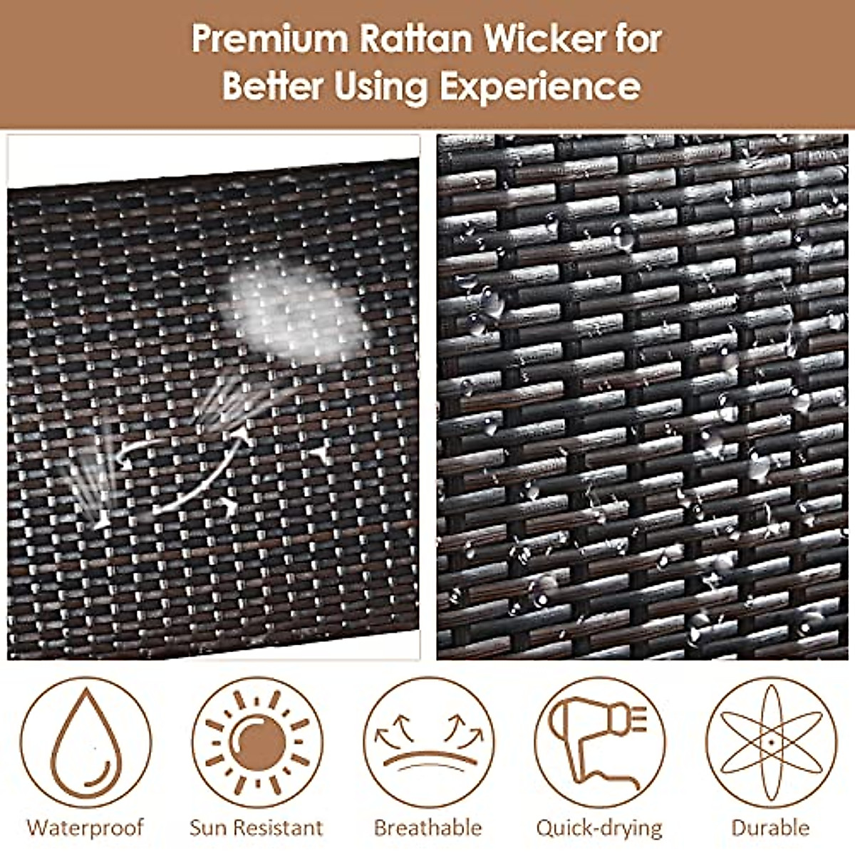 Tangkula Patio Wicker Bench, All Weather Rattan Bench w/Acacia Wood Armrest, Outdoor Loveseat Chair, Lightweight Patio Stackable Dining Bench for Front Porch, Backyard, Lawn, Garden, Pool, Deck