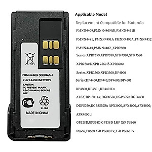 Teseko PMNN4409 PMNN4409AR PMNN4491BR PMNN4491 PMNN4493A PMNN4412 7.4V 3000mAh Li-ion Two-Way Radio High-Capacity Battery Replacement for Motorola XPR3300 XPR3500 DP4400 XPR7350 XPR7550+Belt Clip