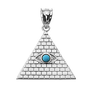 925 Sterling Silver Egyptian Pyramid Charm with Evil Eye Pendant