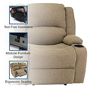 RecPro Charles 67" Double Recliner RV Sofa with Console and Cupholders | Zero Wall Loveseat for Camper | Wall Hugger Couch | Fifth Wheel Theater Seating | Replacement RV Furniture | Oatmeal Cloth