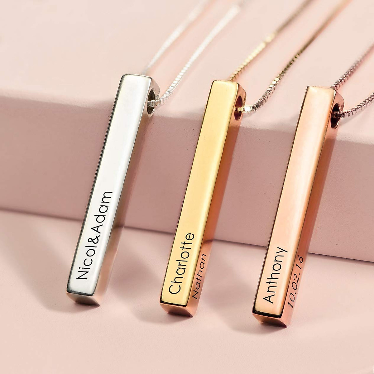 MYKA - Personalized Dimensional 3D Bar - Engraved Name Necklace - Custom Made Jewelry - Jewelry for Her, Women - Dainty Gifts for Mother's Day, Christmas