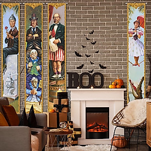 4pcs Haunted Mansion Stretching Portraits Outdoor Halloween Decoration, Haunted Mansion Porch Sign Banner Halloween Vintage Banner for Home Wall Hanging Decor