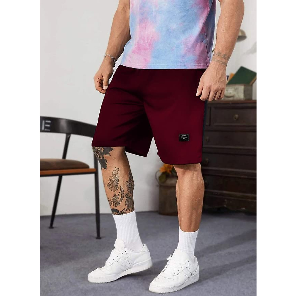 JMIERR Men's Cotton Sweat Shorts with Pockets Workout Lounge Jogger Gym Shorts 7 inch Inseam Basketball Shorts for Men, US38(XL), A Red