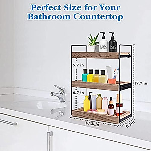 3-Tier Bathroom Countertop Organizer - Wood Bathroom Countertop Vanity Organizer Bathroom Trays for Counter, Skincare Organizer Makeup Cosmetic Holder Standing Storage Shelf, Kitchen Spice Rack