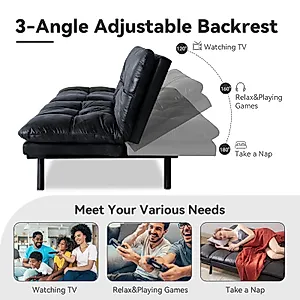 Hcore Convertible Couch Bed,Memory Foam Futon Sleeper Sofa Sofabed, Classic Black