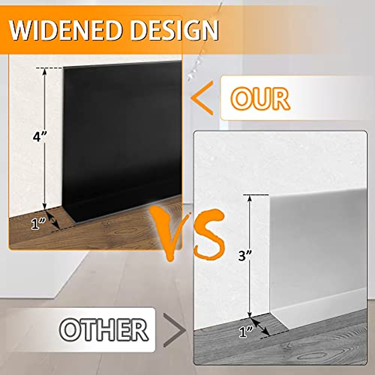 Vinyl Wall Base 4" Vinyl Baseboard Molding Flexible Vinyl Floor Base with 1" Crease Rubber Base Molding for Wall Easy to Install Use to Cover Wall Crevice (5" Wide x 19.7' Long, Black)