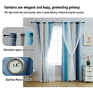 Anytime Dream Star Blackout Curtains for Kids Rooms Girl Princess Curtain for Daughter Bedroom Window (Blue,1 Panel,W52 x L63inch)