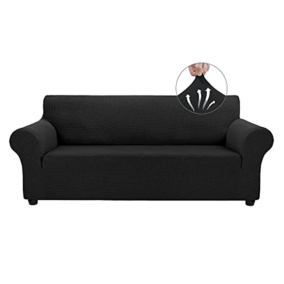 Asnomy Couch Covers for 3 Cushion Couch Stretch Sofa Covers Slipcovers, Pet Protector Furniture Covers for Dogs Cats Spandex Jacquard Fabric Small Checks（Large， Black）