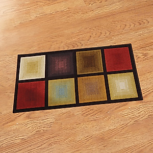 Collections Etc Optic Squares Skid-Resistant and Nonslip Accent Rug with Burnished Autumn Red, Brown and Beige, Brown, 26 X 45