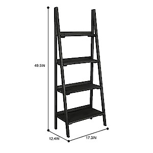 Babion Ladder Shelf Bookcase, 4-Tier Wooden Freestanding Plant Shelf Bookshelf Display Shelf, for Office, Balcony, Living Room - Black
