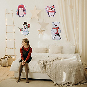 60Pcs Winter Cut-Outs, Classroom Décor, Snowman Snowflake Penguin Bear Cutouts with Dot Glue for Party Decor