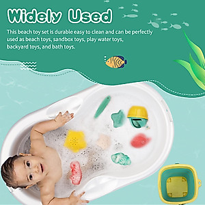 Beach Toys for Kids - Sand Toys Set Includes Collapsible Sand Bucket Shovel and Sand Rake Toys for Beach 12 PCS, Sandbox Toys Sandcastle Building Kit with Waterproof Net (A)