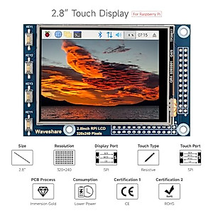 Waveshare 2.8inch Resistive Touch Screen TFT LCD, Compatible with Raspberry Pi 5/4B/3B/Zero/Zero W/Zero 2W/Pico/Pico W/Pico WH, 320x240 Resolution