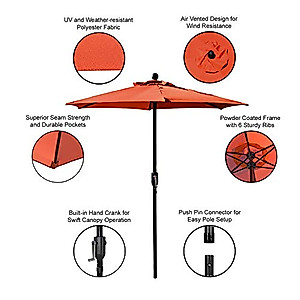Westcharm Patio Umbrella Outdoor Table Umbrella with 6 Sturdy Ribs and Crank 6.5 ft, Orange Umbrella