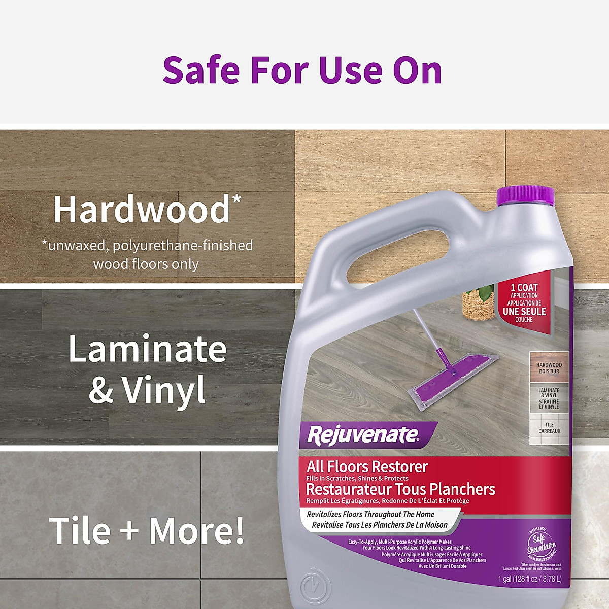 Rejuvenate All Floors Restorer and Polish Fills in Scratches Protects & Restores Shine No Sanding Required (128 oz)