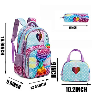 ZBAOGTW Mermaid School Backpacks for Girls,Girls Backpacks with Lunch Box and Pencil Bag,Pink Kids Backpack for School,Travel,Picnic
