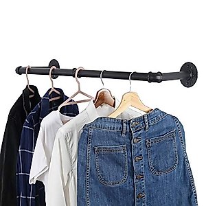 WEBI Clothing Rack Wall Mount,24'' Industrial Pipe Clothes Rack for Hanging Clothes,Heavy Duty Iron Garment Rack Bar,Retail Display Clothes Rod for Closet,Laundry Room,Black