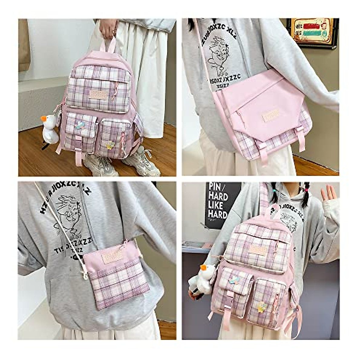 SodaMeow Kawaii Backpack with Pins and Accessories Kawaii Backpack Set Cute Aesthetic Backpack Kawaii Work Supplies (Pink)