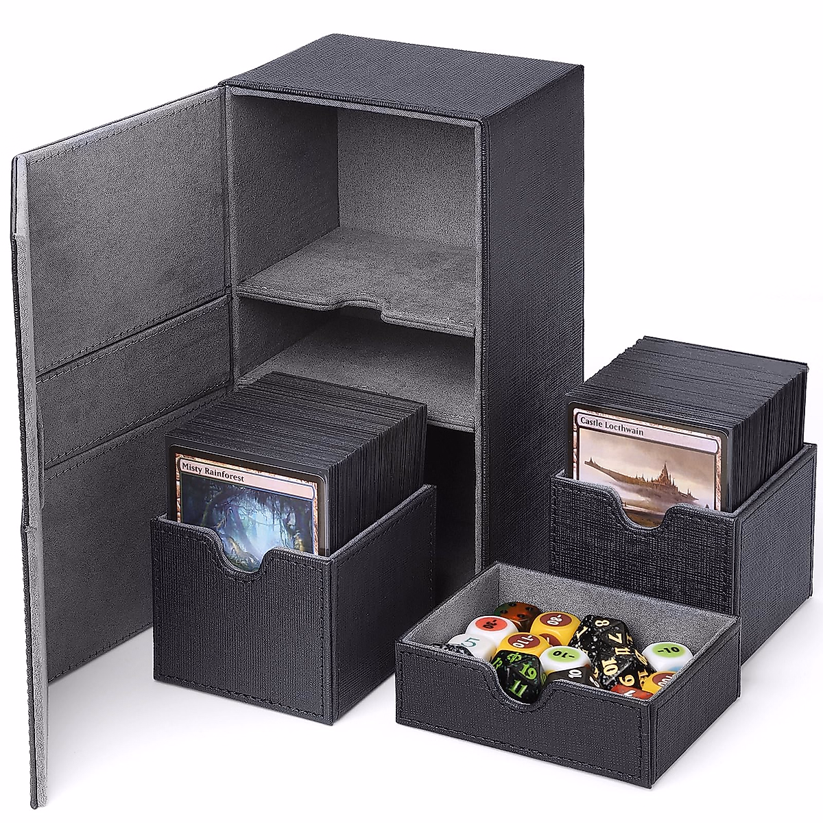 Scimi X-Large Commander Premium Double Deck Box for 200+ Sleeved Cards ProTwin FlipDeckCase with 3 Tray Fits MTG/TCG/CCG/YuGiOh (Leather - Elegant Cross Pattern)