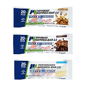 Performance Inspired Nutrition Protein Bar 2.0 – 20G Protein, 6G Fiber, 4G MCTs, 1 Billion CFU Probiotics – Gluten-Free – Peanut Butter Flavor – 12 Count