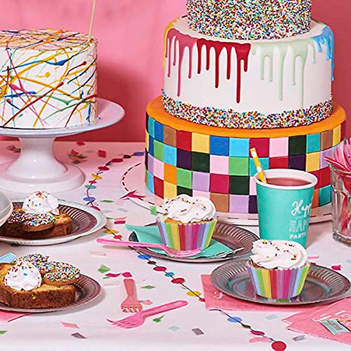 100 Pack Cupcake Baking Cups Rainbow Cupcake Liners Standard Size Rainbow Muffin Liners for Birthday Party Wedding Cake Paper Cup Colorful Cupcake Wrappers Food Grade Greaseproof Paper Muffin Liner