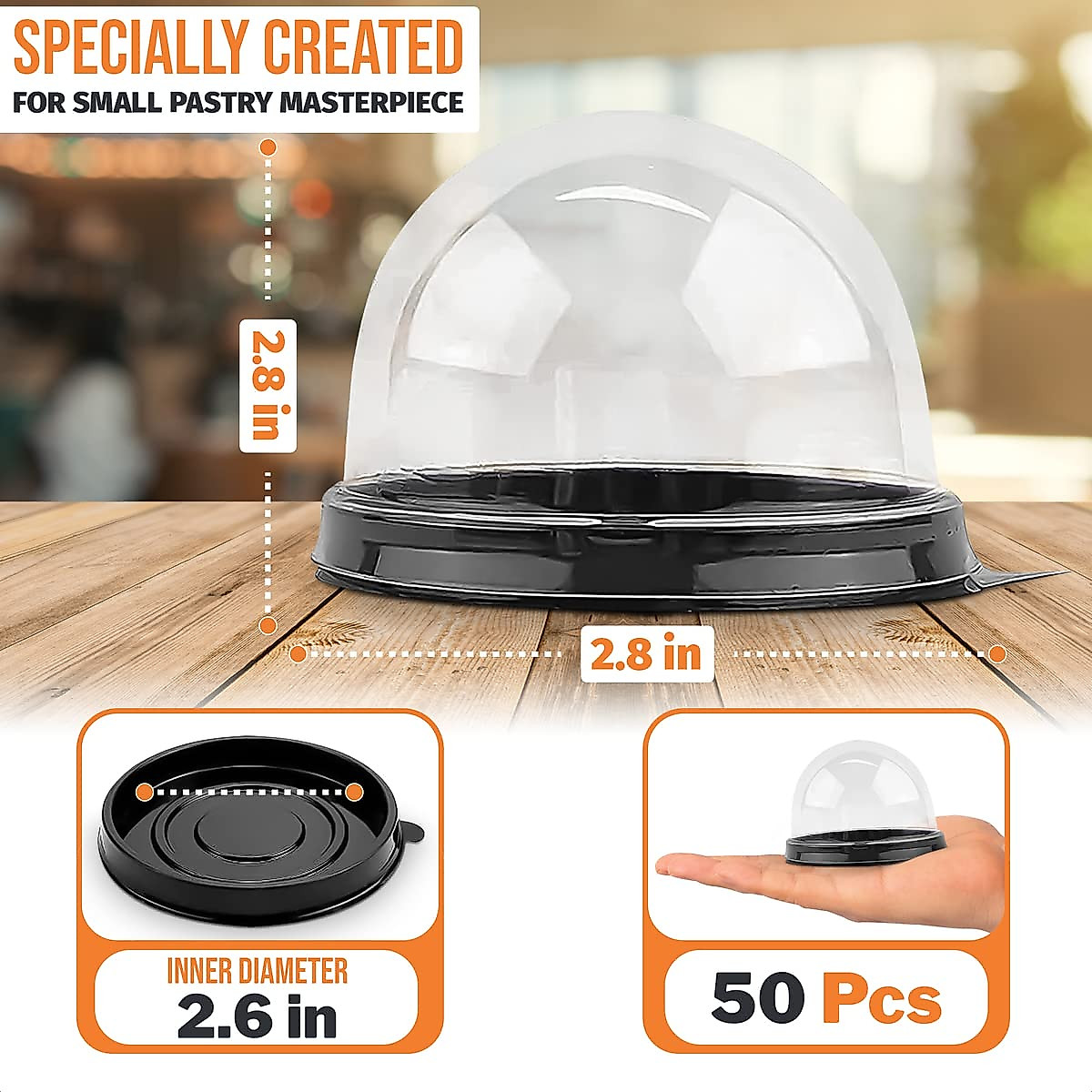 Plastic Containers with Lids Black Cupcake Boxes - 50Pcs Clear Cupcake Stand - Mini Cupcake Container Disposable - Individual Cupcake Container Mooncake Boxes for Christmas Gift 2.8 X 1.8 IN (Dia X H)