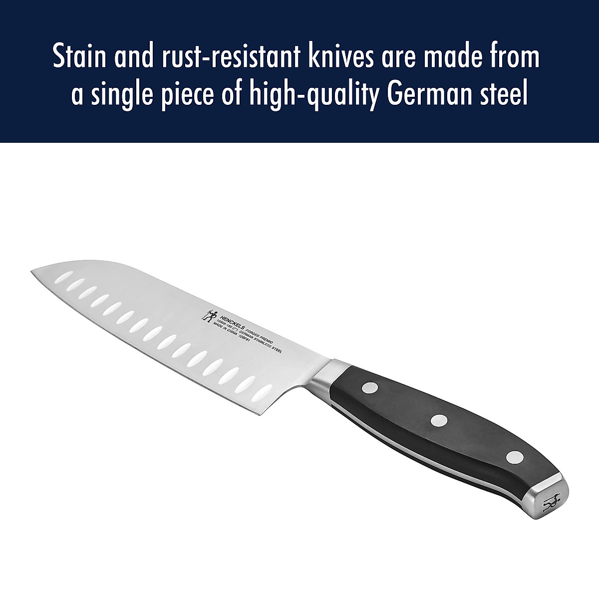 HENCKELS Forged Premio Hollow Edge Santoku Knife, 7-inch, Black/Stainless Steel