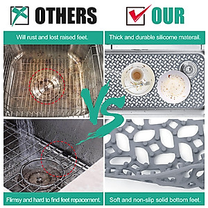 JUSTOGO Silicone Sink Mat 28.2''x 14.2'', Grey Sink Protectors for Kitchen Sink Grid Accessory, 1 PCS Non-slip Sink Mats for Bottom of Kitchen Farmhouse Stainless Steel Porcelain Sink Right & Left