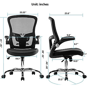 Mesh Office Chair Ergonomic -Adjustable Height, Desk Chair with Wheels Mesh Computer Desk Chair with Flip-up Arms PU Leather Task Chair 300lbs