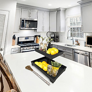 Pine Wood Tiered Tray - 2 Tier Tray - Farmhouse Tiered Tray - Two Tiered Tray - Island Decorations for Kitchen - 2 Tiered Tray Stand with 39" Beads and Home Sweet Home Sign (Black)