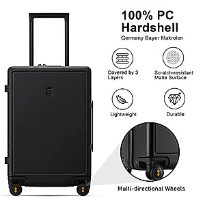 LEVEL8 Elegance Checked Luggage, 24 Inch Hardside Suitcase, Lightweight PC Matte Hardshell with TSA Lock, Spinner Wheels - Black