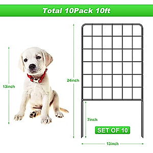 Skcoipsra Decorative Garden Fence 10 Pack, 24in(H) x 10ft(L) No Dig Animal Barrier Fence, Rustproof Metal Fencing for Yard, Dog Rabbits Wire Section Garden Edging Border for Yard Patio Garden, Grid
