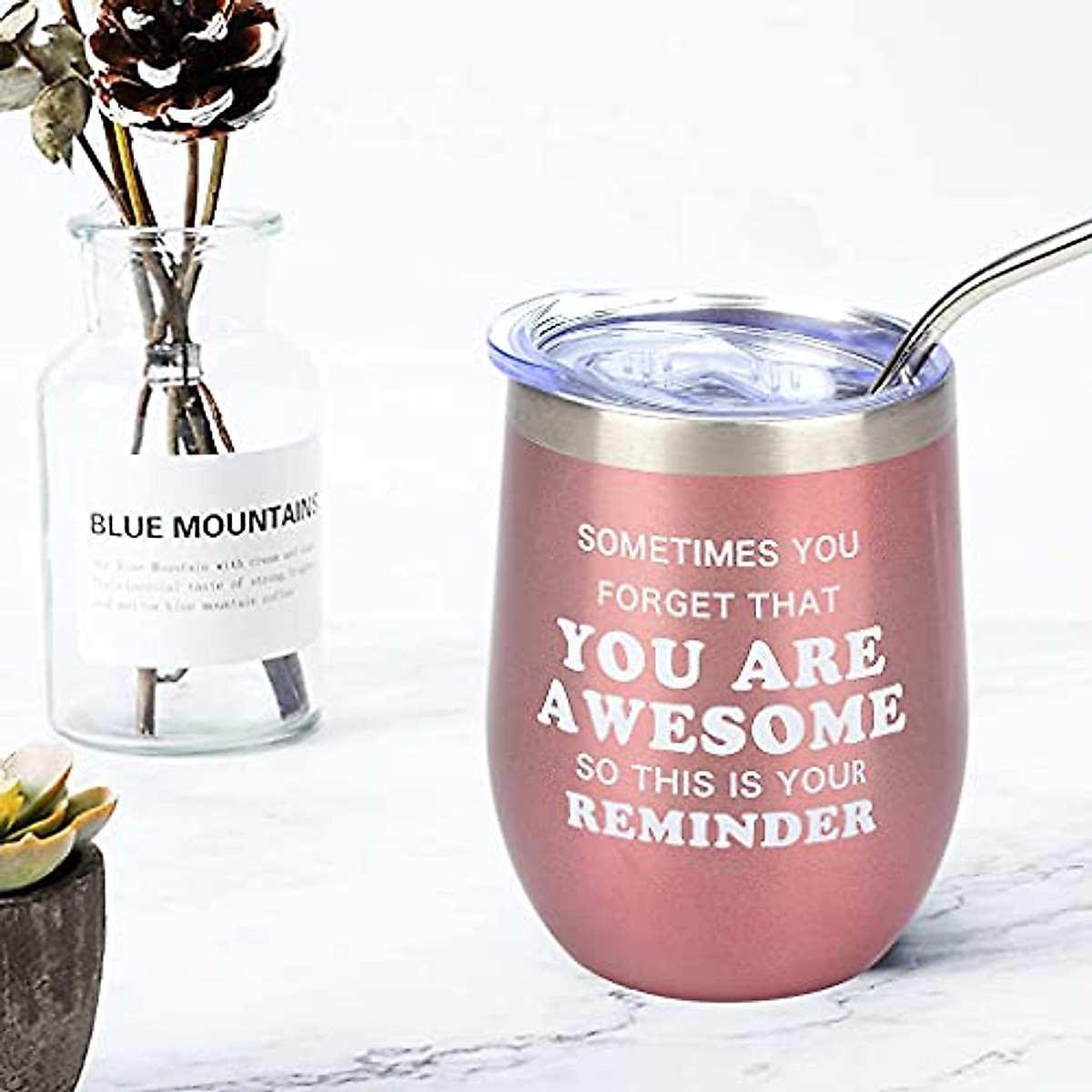 Sqeffort Valentine's Day Gifts for Women, Tumbler Christmas Birthday Gift for Wife Sister Girlfriend Friend Lover, Socks, Bottle Opener Stopper, Loofah Sponge, Greeting Card (Rose Gold)